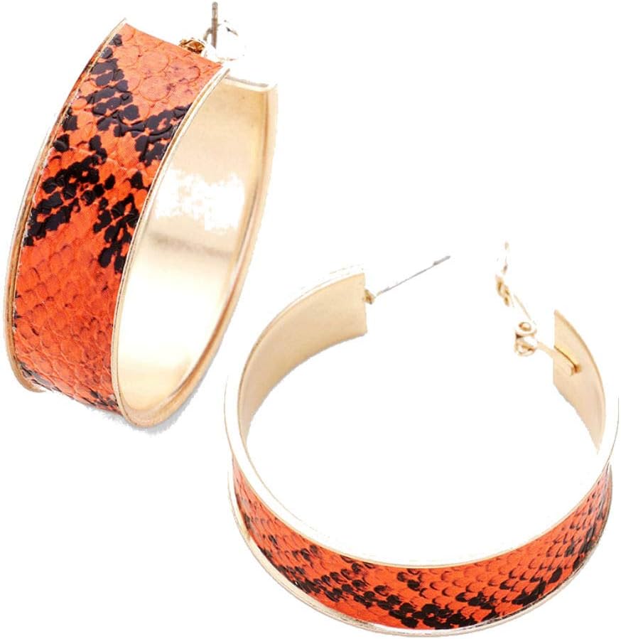 Amazon.com: Orange and Gold Snake Detail Hoop Earrings, 0.5" X 1.7 ...