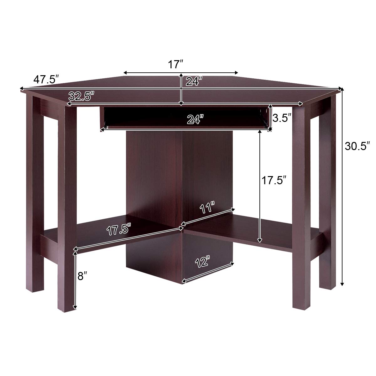 Tangkula Corner Desk, Corner Computer Desk with Smooth Keyboard Tray ...