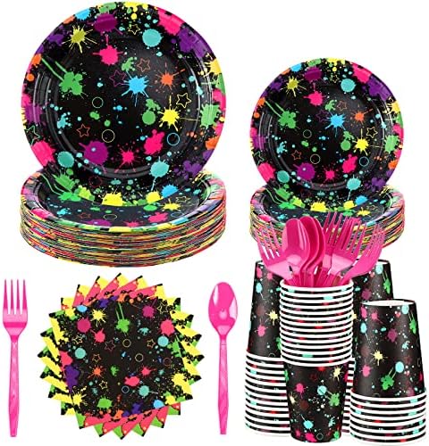 Amazon.com: TeeFity 120 Pcs Neon Glow Birthday Party Tableware Set ...