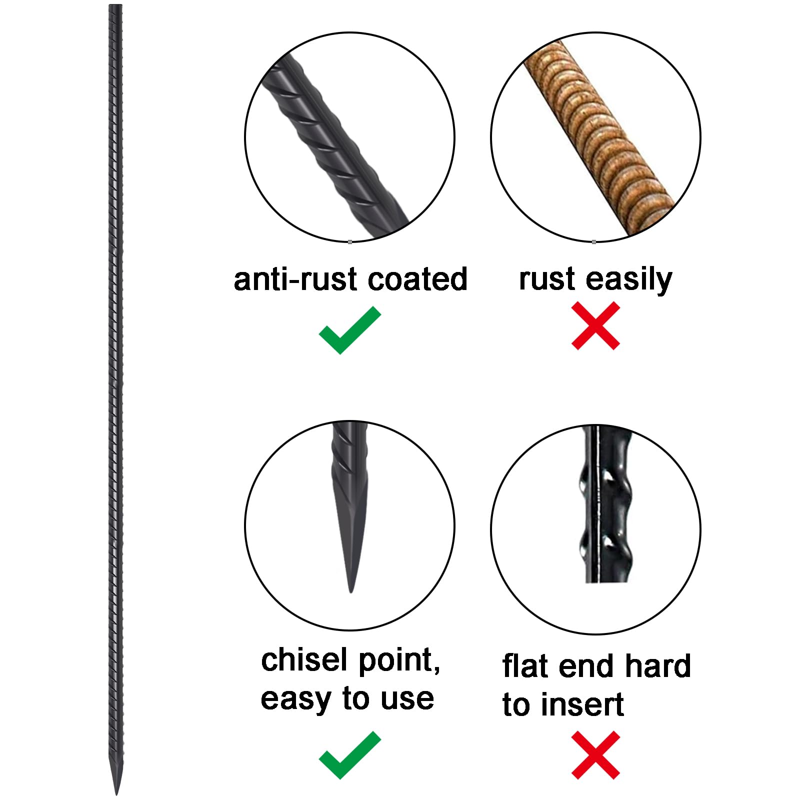 Snapklik.com : VVOKGO 36 Inch Ground Rebar Stakes (16 Pcs), Heavy Duty ...