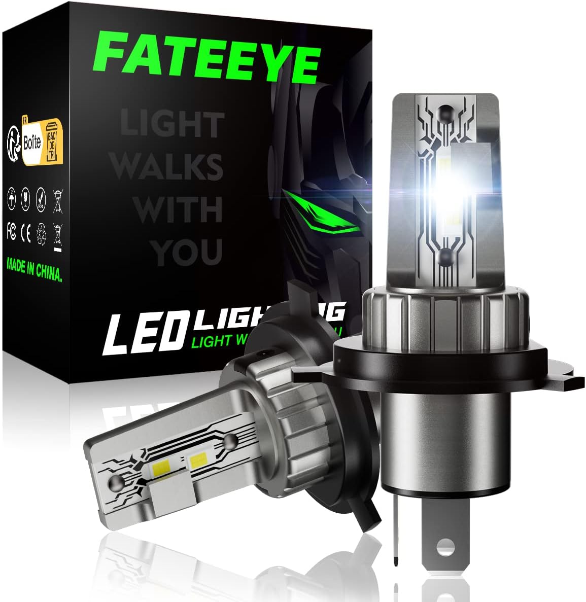 FATEEYE H4 LED Headlight Bulbs, 12V 50W 10000Lumens 6500K Xenon White ...