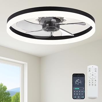 Fszdorj 23.6'' Ceiling Fan with Light, Upgraded Low Profile Fan, Flush ...