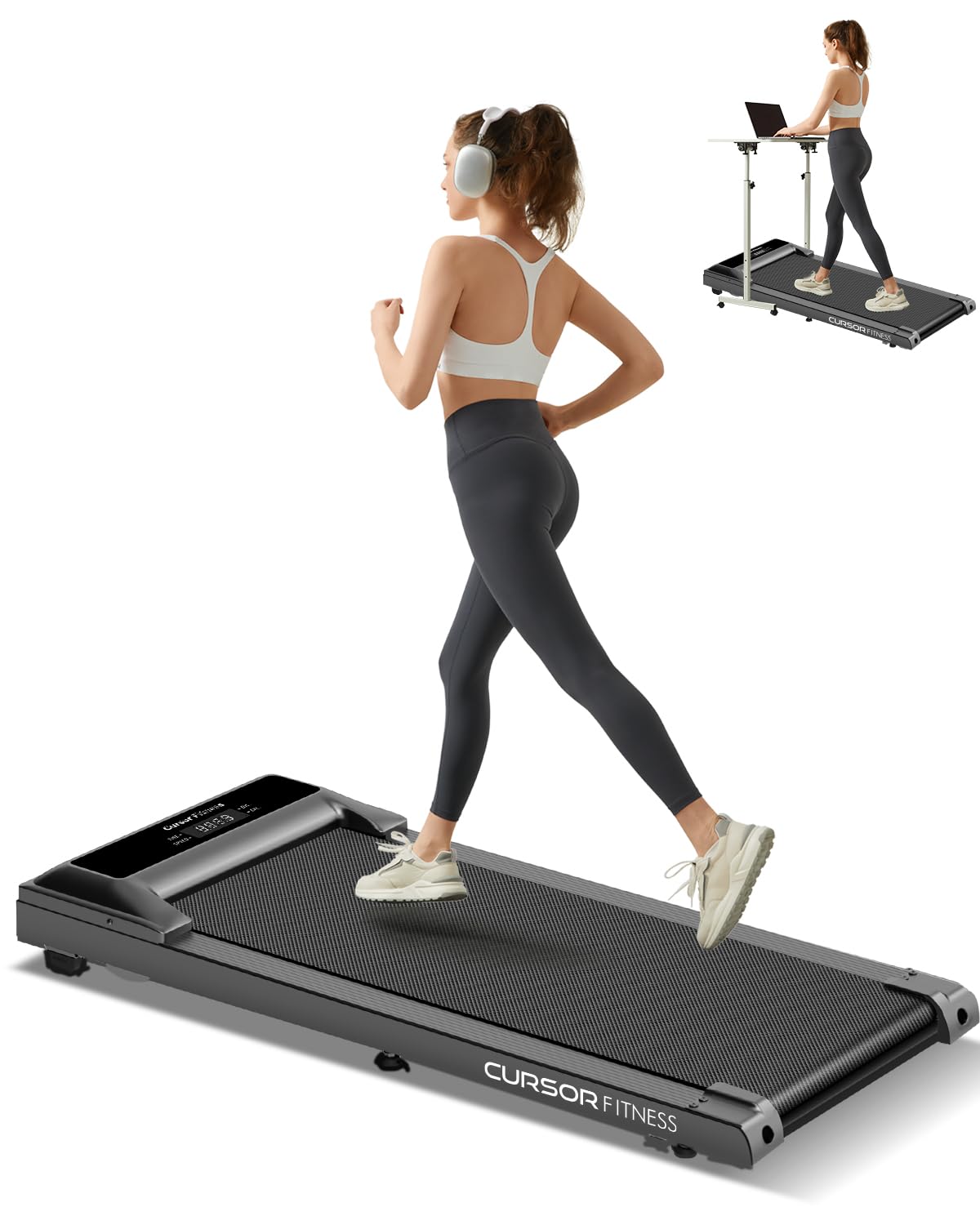 CURSOR FITNESS Under Desk Treadmill, 2 in 1 Walking Pad, 2.5 HP Quiet ...