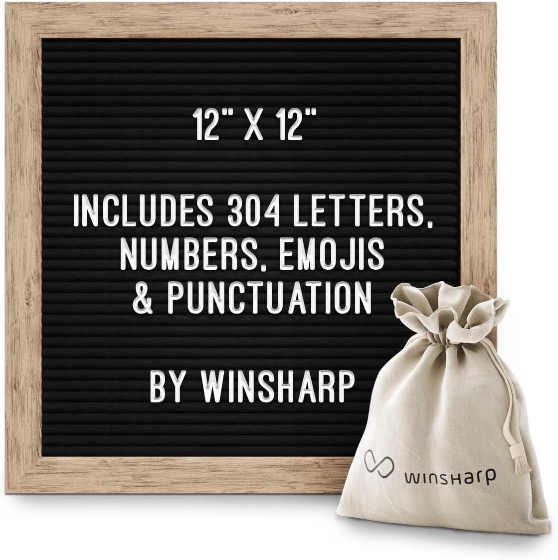 Black Felt Letter Board | 12"x12" Classy Dark Stained Wooden Frame with ...
