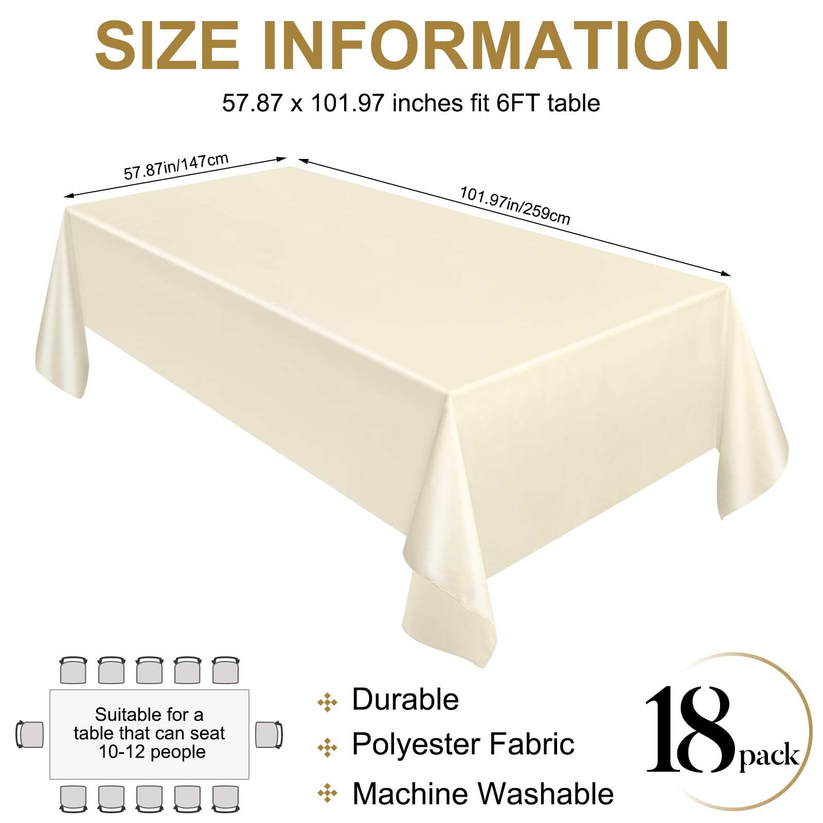 Moukeren 18 Pack 18 Pack Tablecloths for Rectangle Tables 58 x 102 Inch ...
