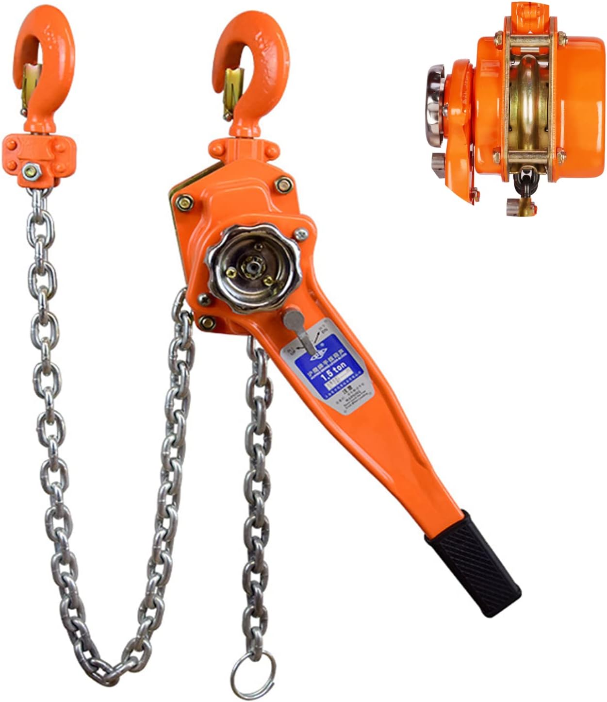 Lehom 1-1/2 Ton 20FT Lift Lever Block Chain Hoist Ratchet Chain Hoist 5 ...