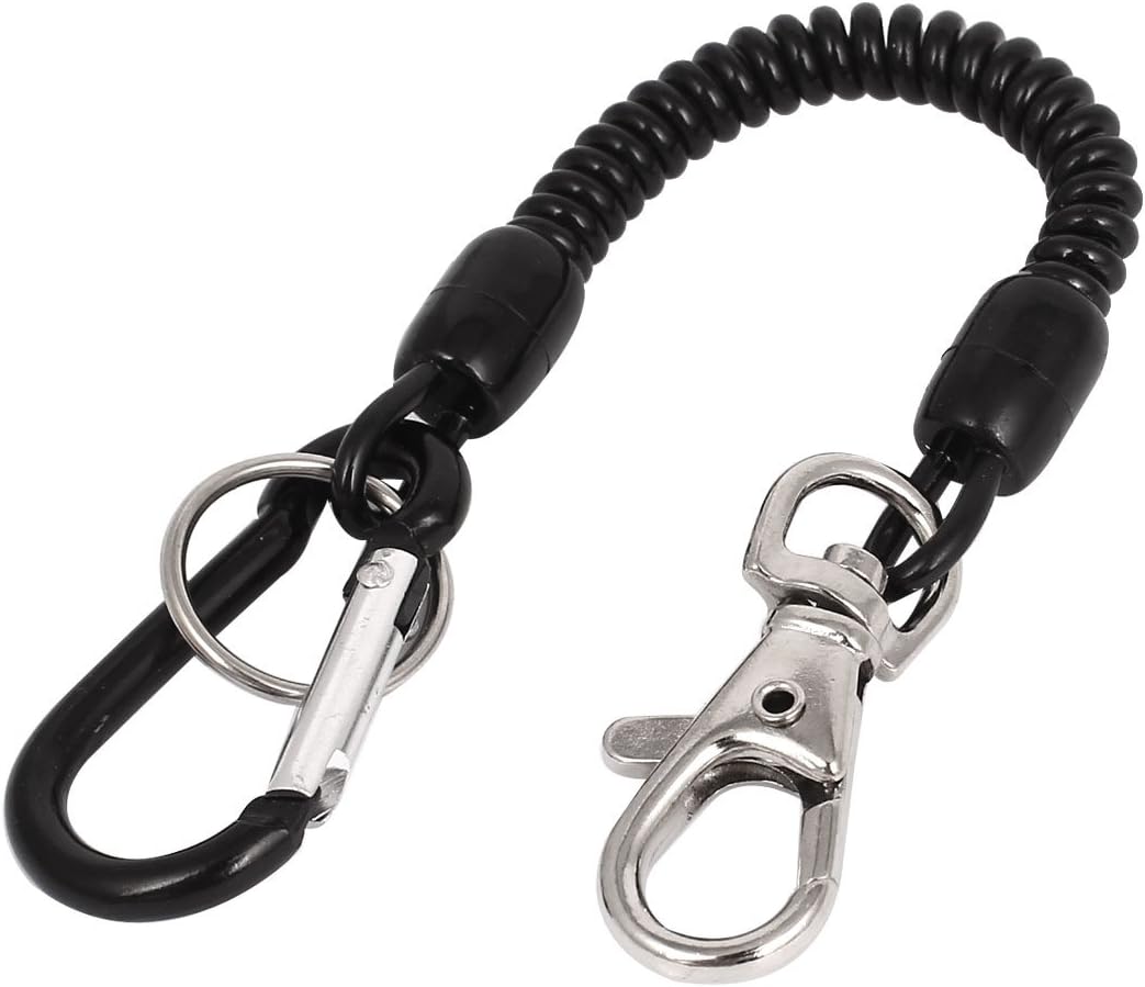 uxcell Black Coiled Fishing Lanyard, Spiral Wrist Coil Keychain with ...