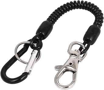 uxcell Black Coiled Fishing Lanyard, Spiral Wrist Coil Keychain with ...