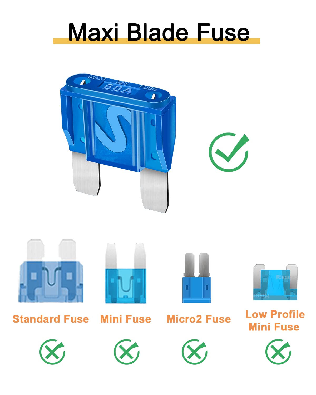 Snapklik.com : 10pcs 60AMP Maxi Fuses - 60A Automotive Blade Fuse For Auto