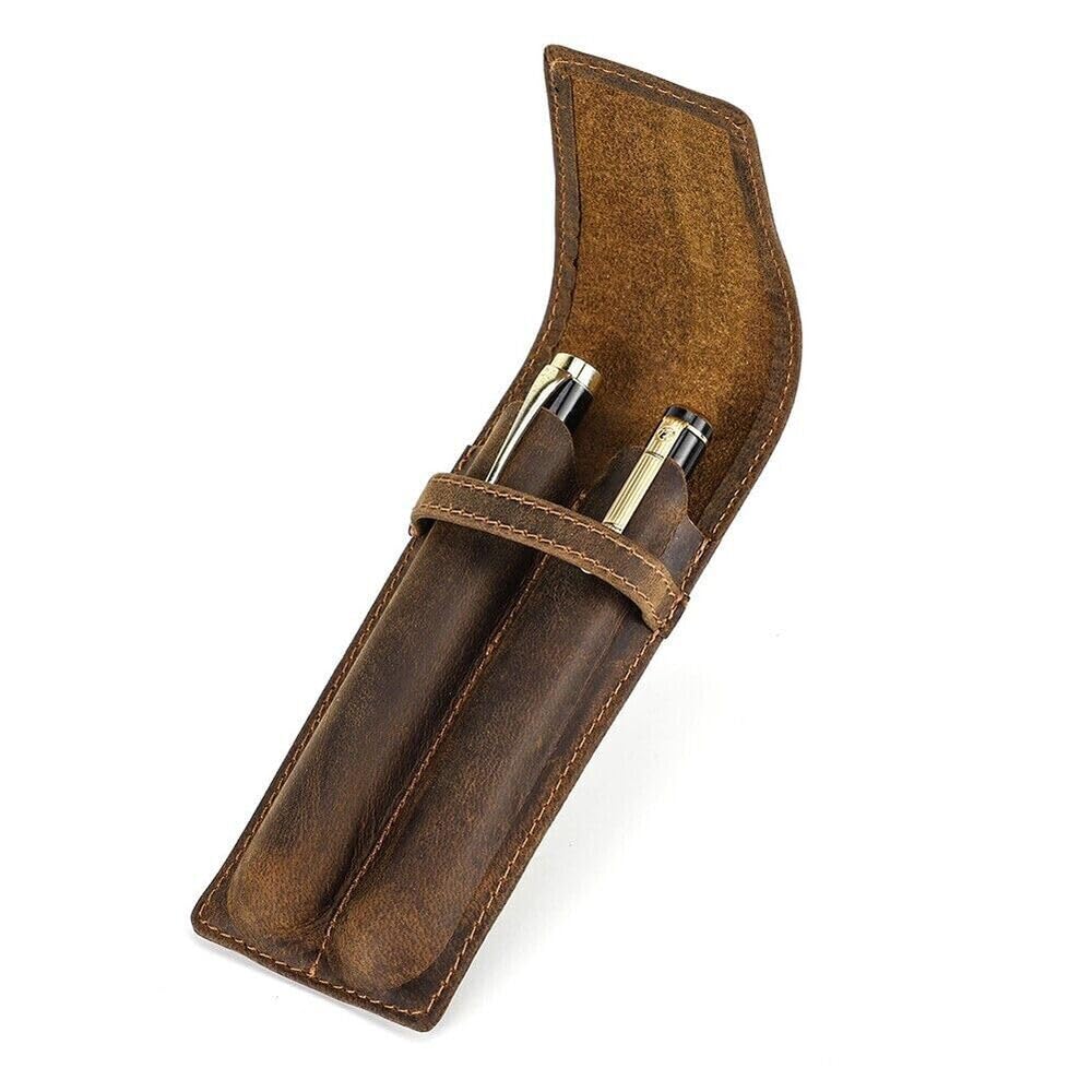 Amazon.com: TEAMWILL Genuine Leather 2 Slots Pen Holder Case Luxury ...