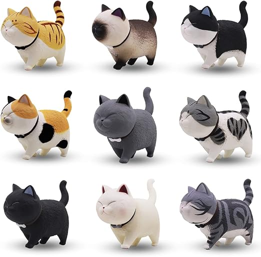 Amazon.com: Kayzyue 9 Pcs Cat Figure Miniature Mini Cat Figurines Set ...