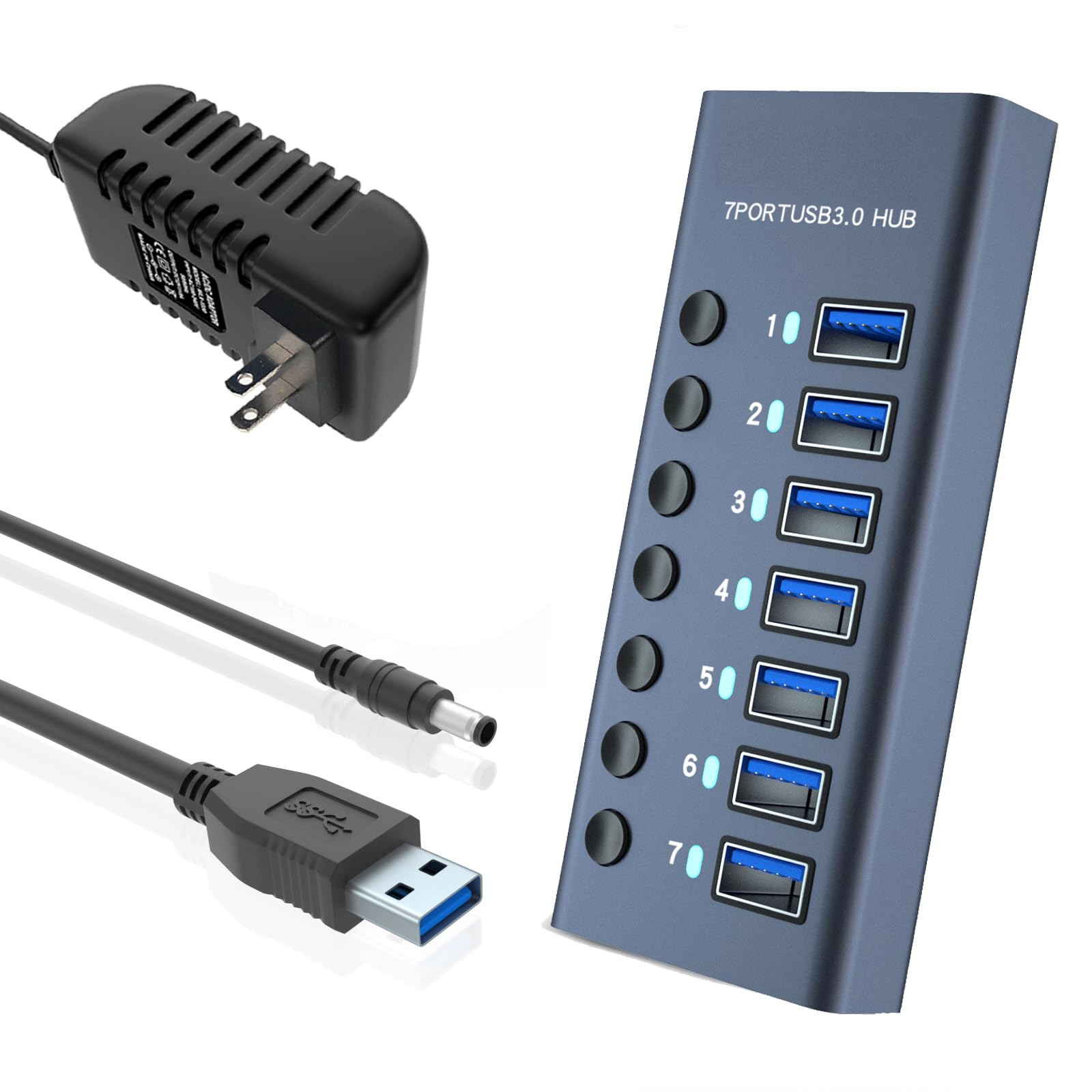 Amazon.com: MaxLax 7 Port Aluminum USB 3.0 hub with 7 Port USB Data ...