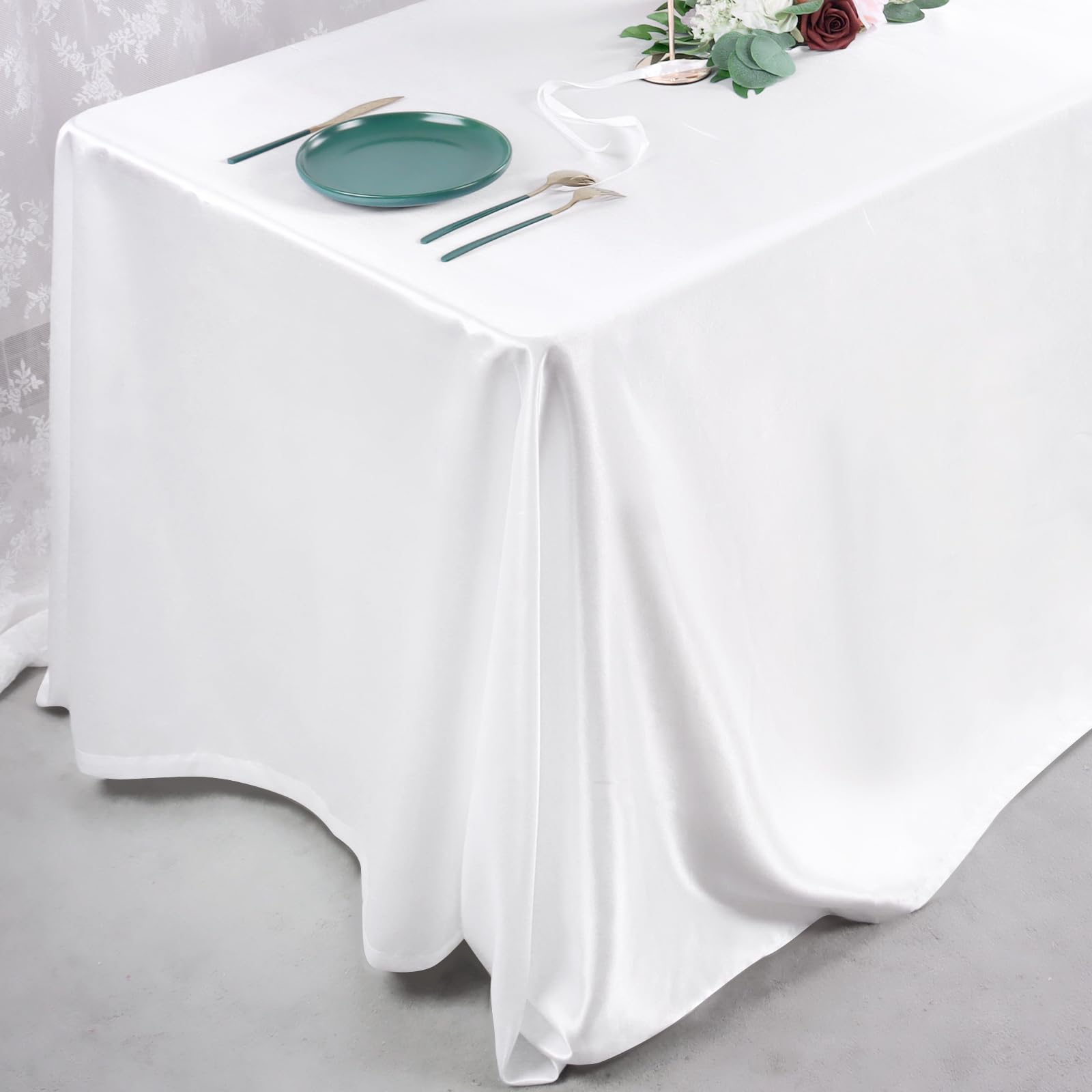 Amazon.com: HAVII 59" x 10ft Rectangle Tablecloth White Satin Linen ...