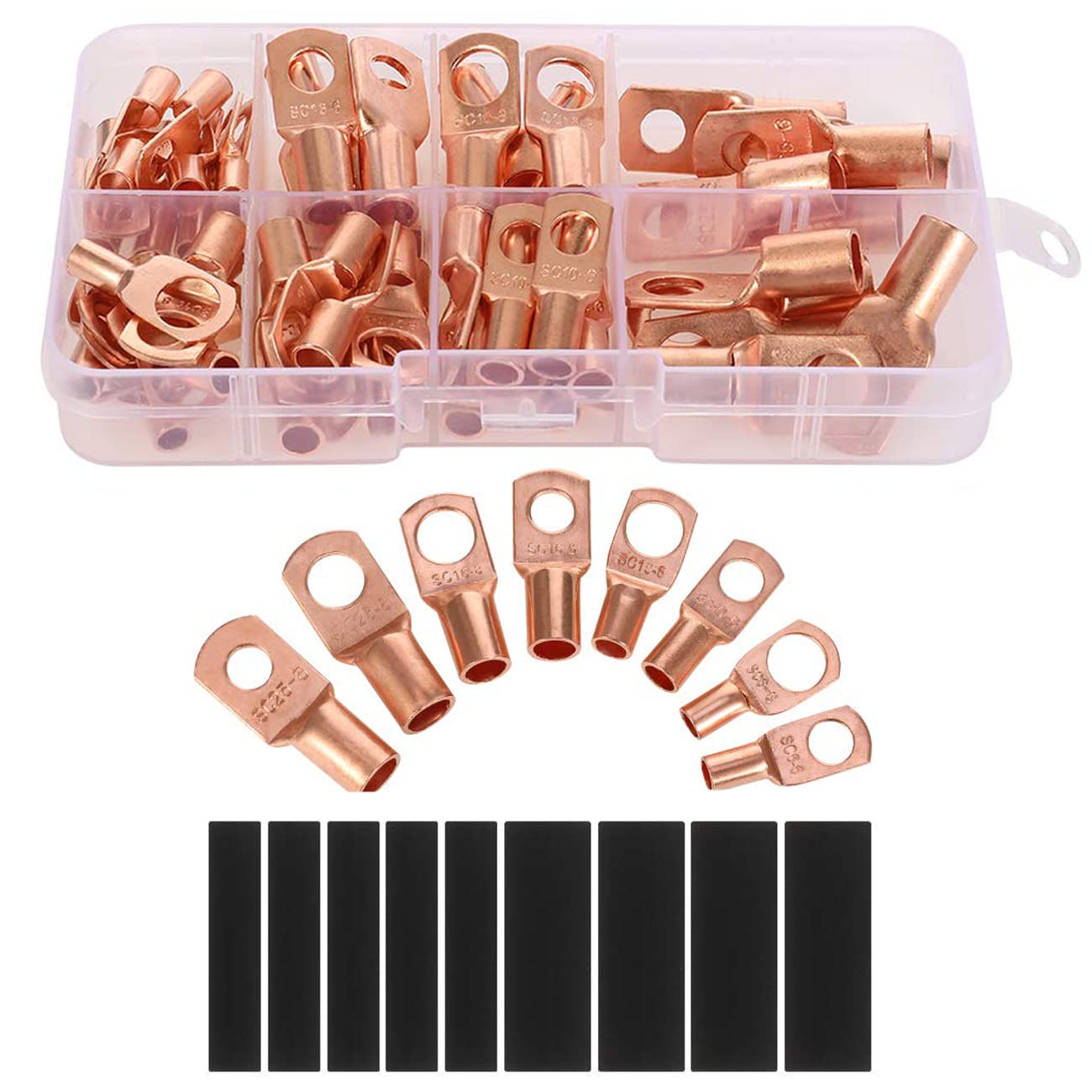 Buy alwaiiz Pack of 140 Tubular Cable Lugs, Copper Terminals, 8 ...