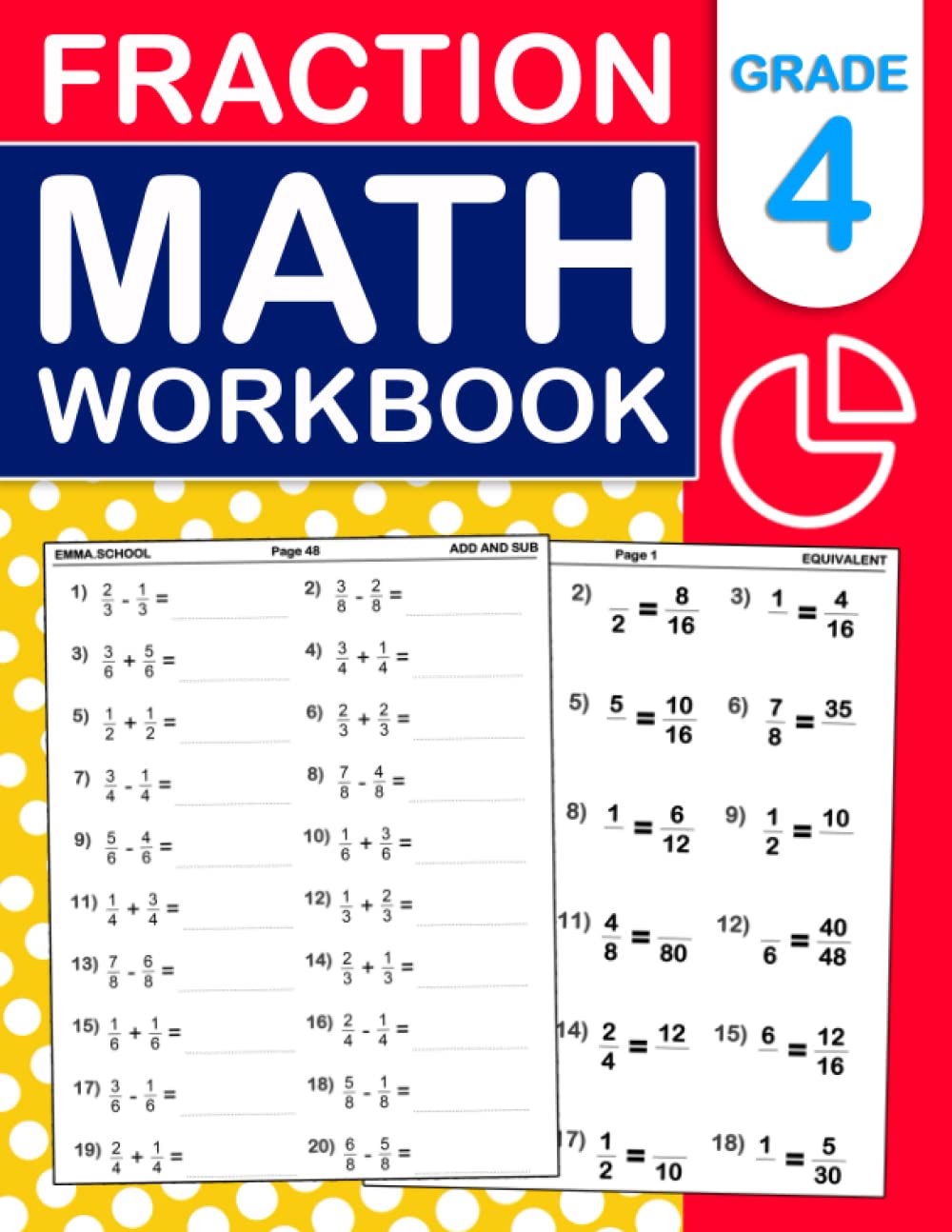 Math Fraction Workbook For Grades 4 | Addition, Subtraction, equivalent ...