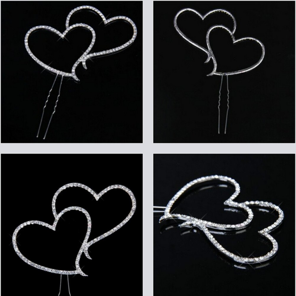 Silver Double Heart Cake Toppers