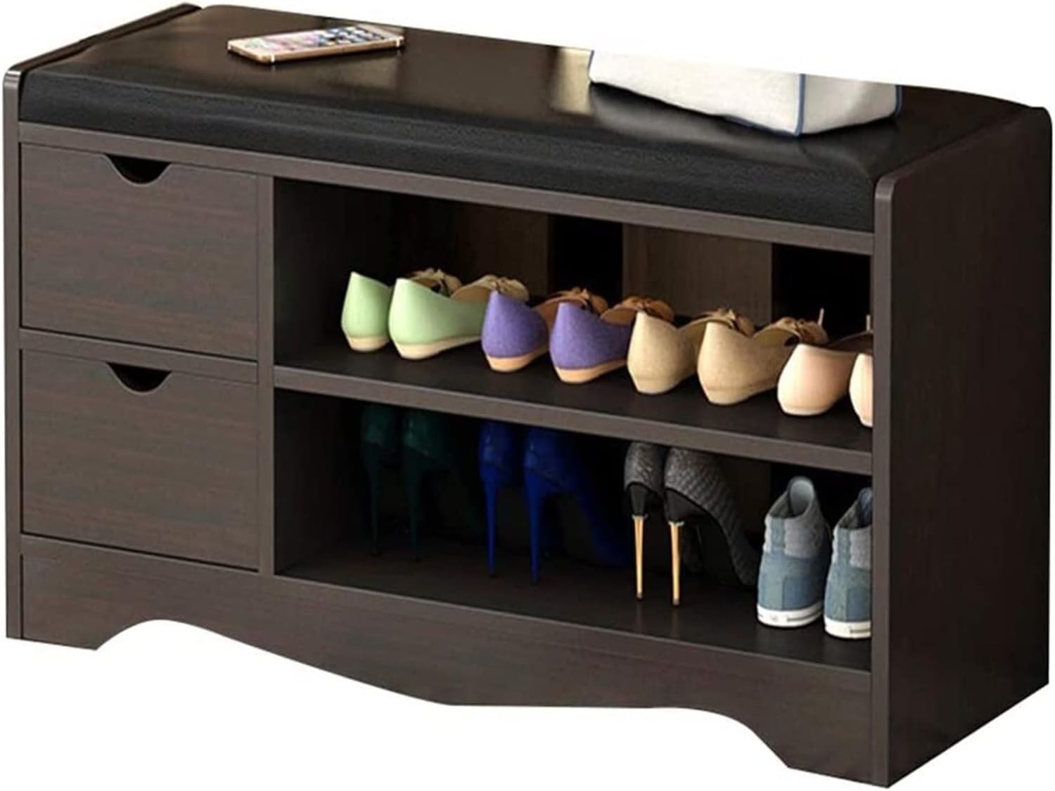 Amazon.com: 3-Tier Shoe Rack Bench Simple with Double Drawers, Shoe ...
