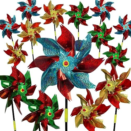 Amazon.com: PROLOSO 15PCS Holographic Reflective Mylar Pinwheel Garden ...