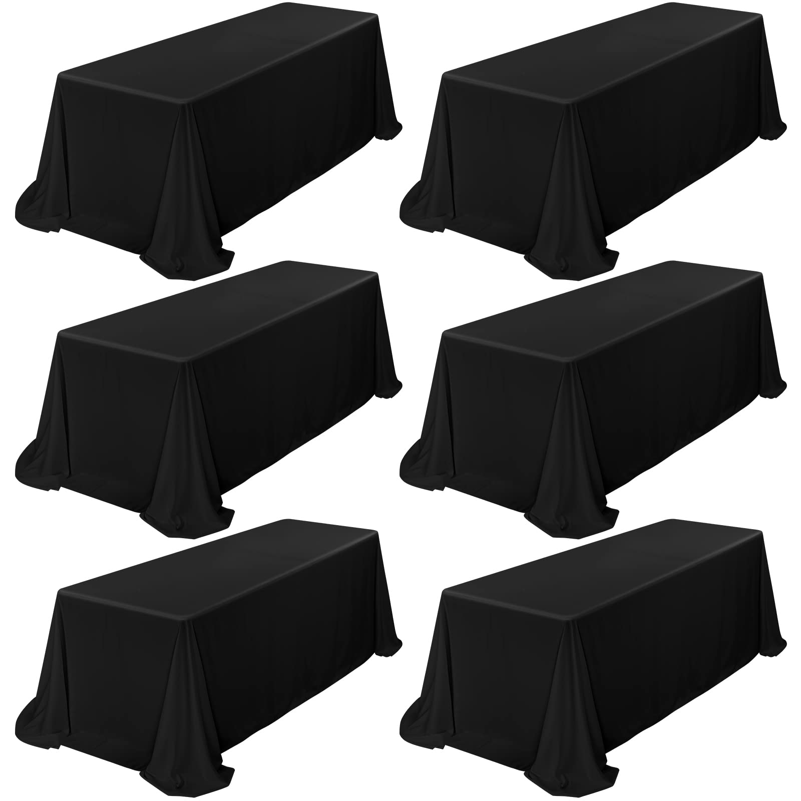 6 Pack Black Tablecloth 90 x 156 Inch, Rectangle Tablecloth for 8 Foot ...