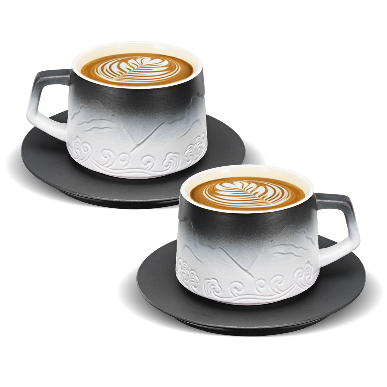 Amazon.com | BOILMERIT 8 oz Cappuccino Cups Set of 2, Embossment Thick ...