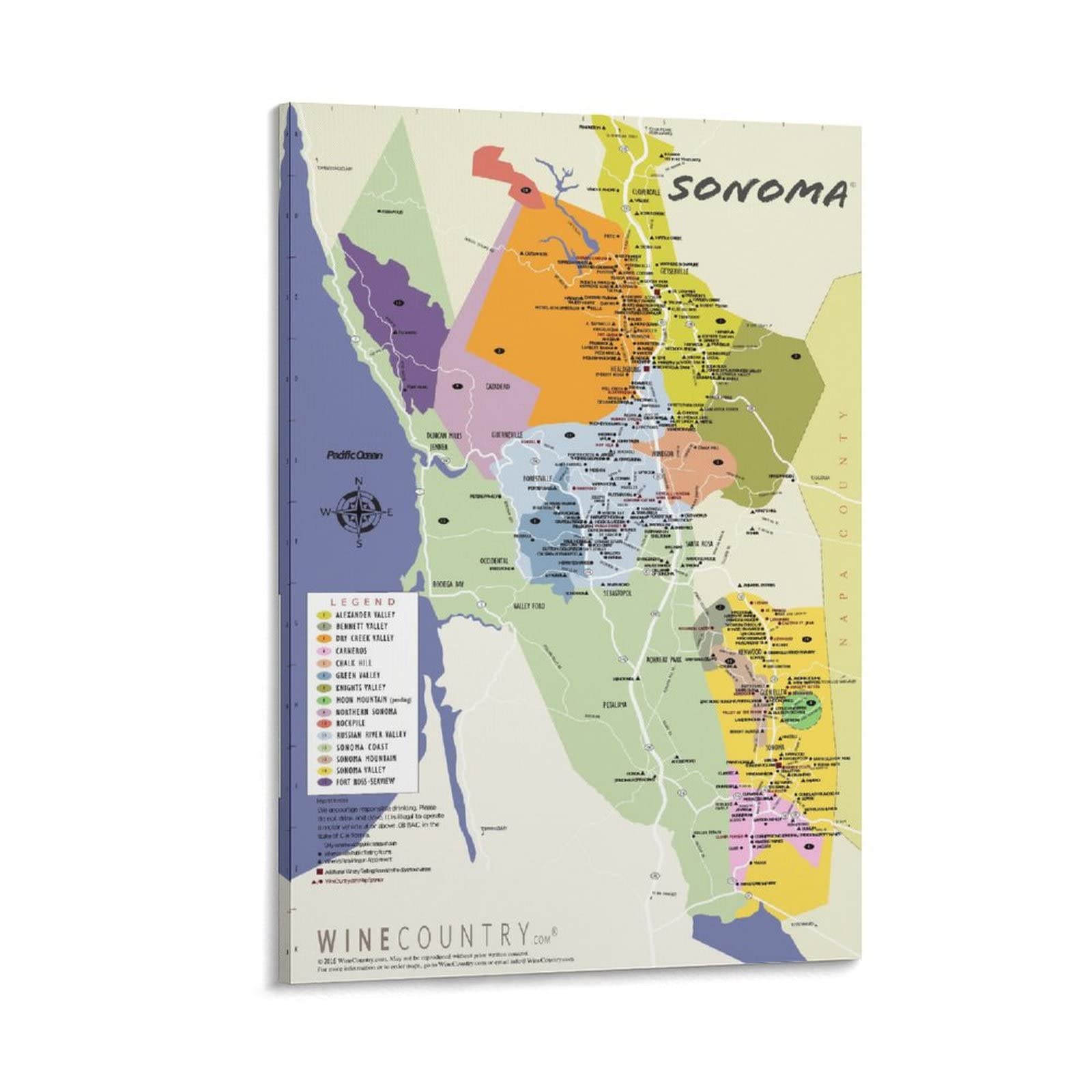 Sonoma Winery Map Printable Sonoma County Minimalist Wine Map With