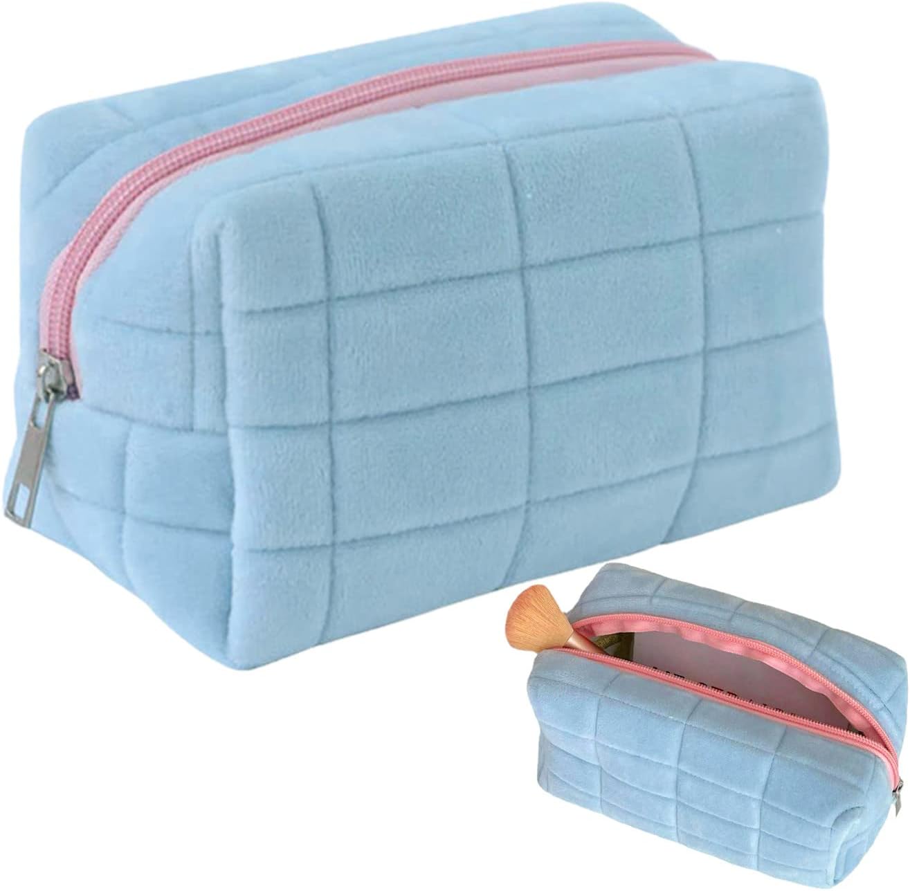 Plush Makeup Bag,Soft Fuzzy Cosmetic Pouch Travel Toiletry Bag,Multi ...