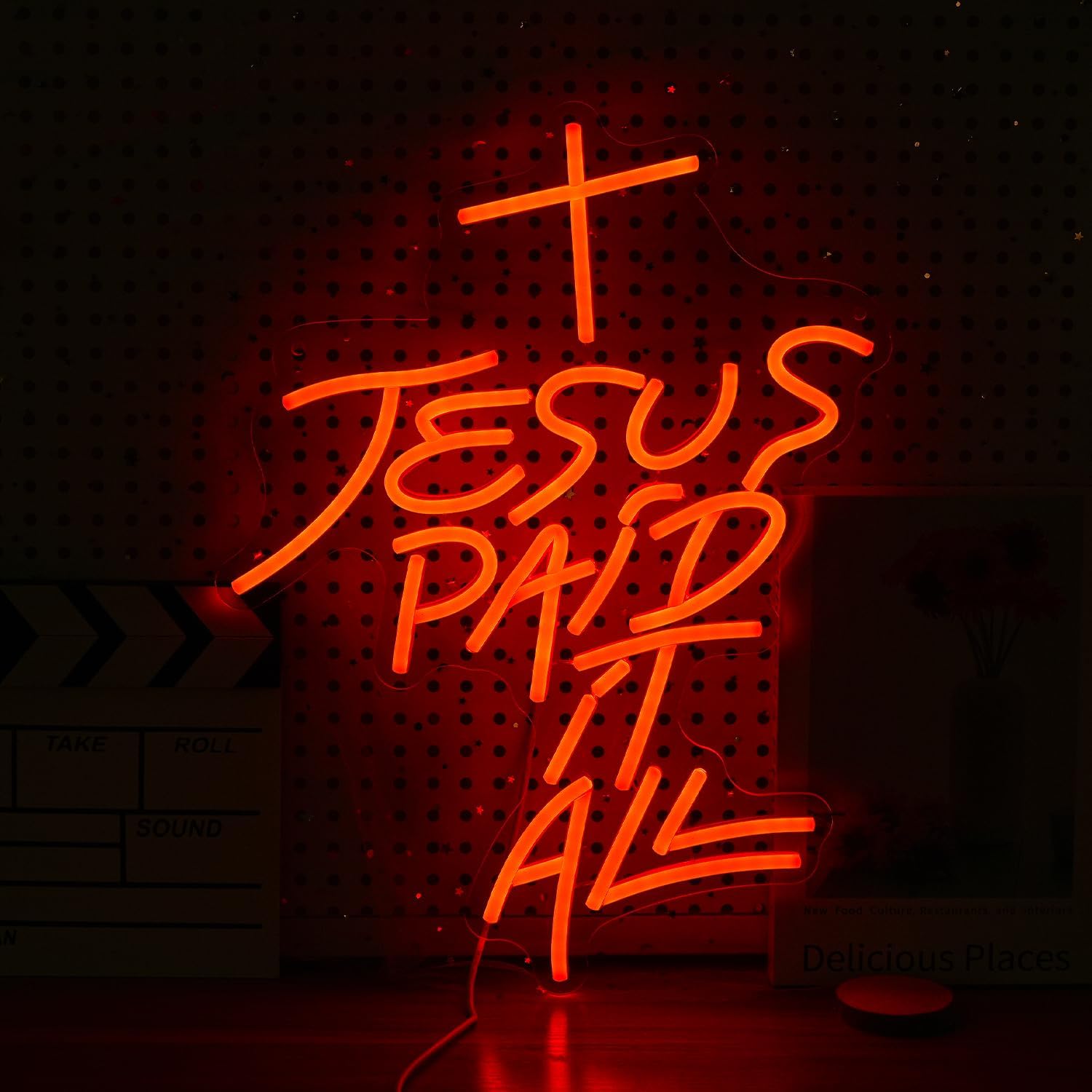 LIUOZHTEA Jesus Paid It All Neon Sign Red Cross Neon Light for Wall ...