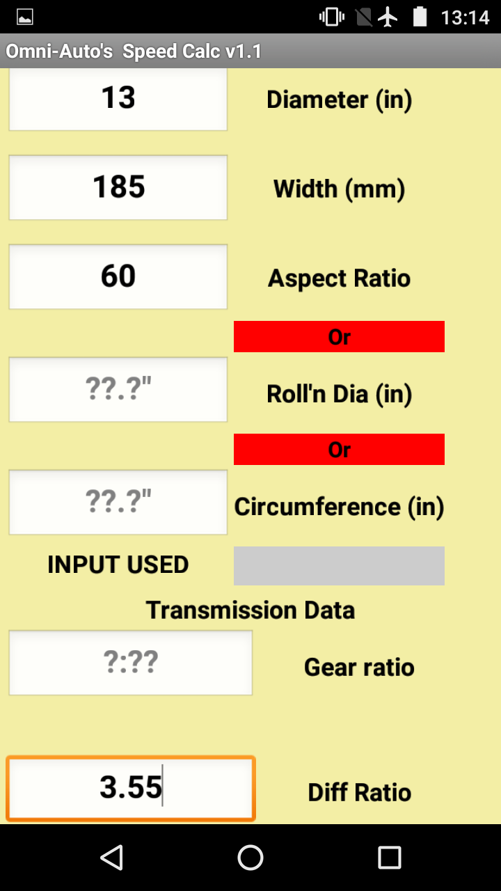 Tire/Tyre Speed Calc - App on Amazon Appstore