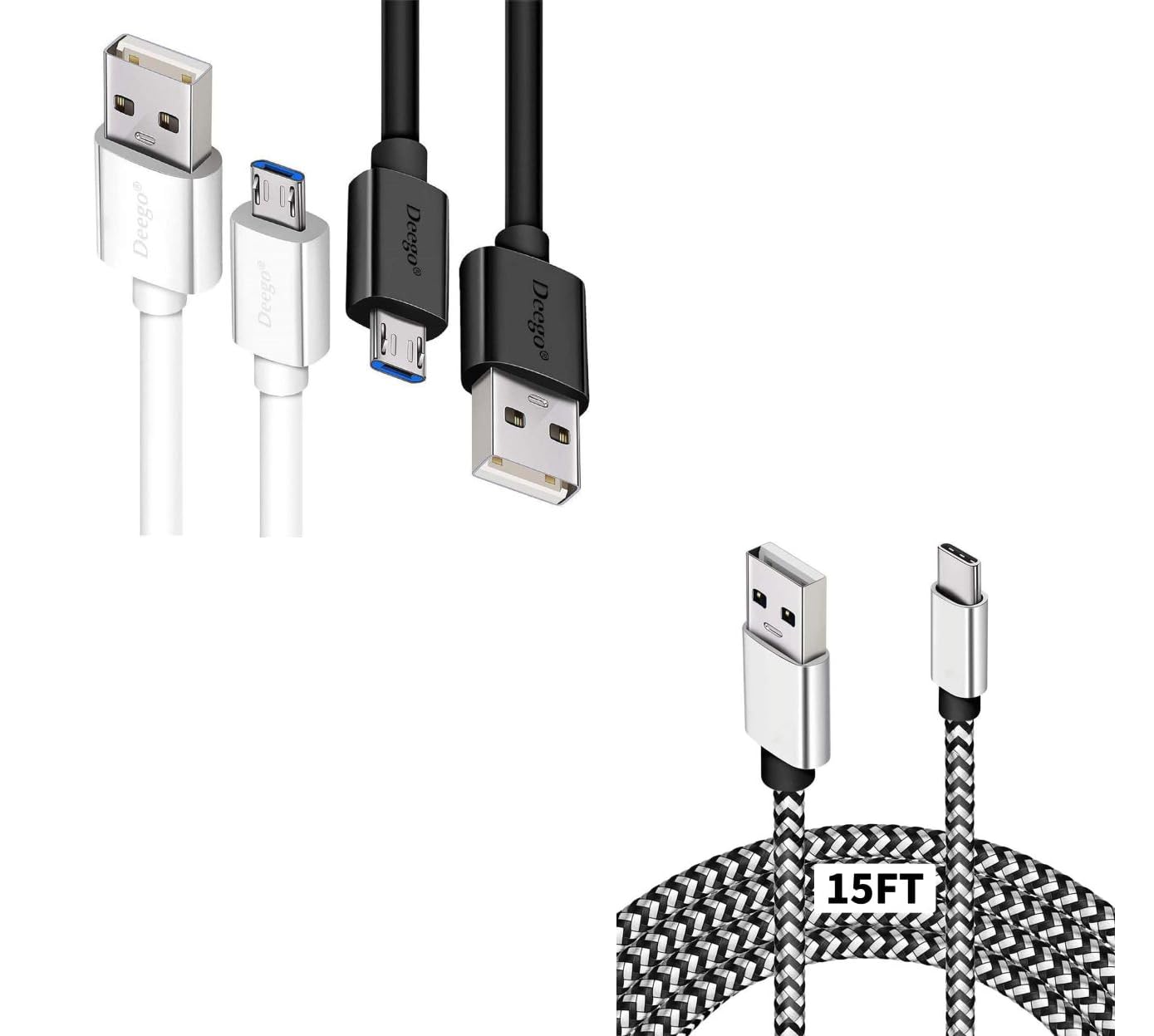 Amazon.com: DEEGO 2 Pack Micro USB Cable 1 Pack Type C Charger Cable,Extra Long Android Charger ...