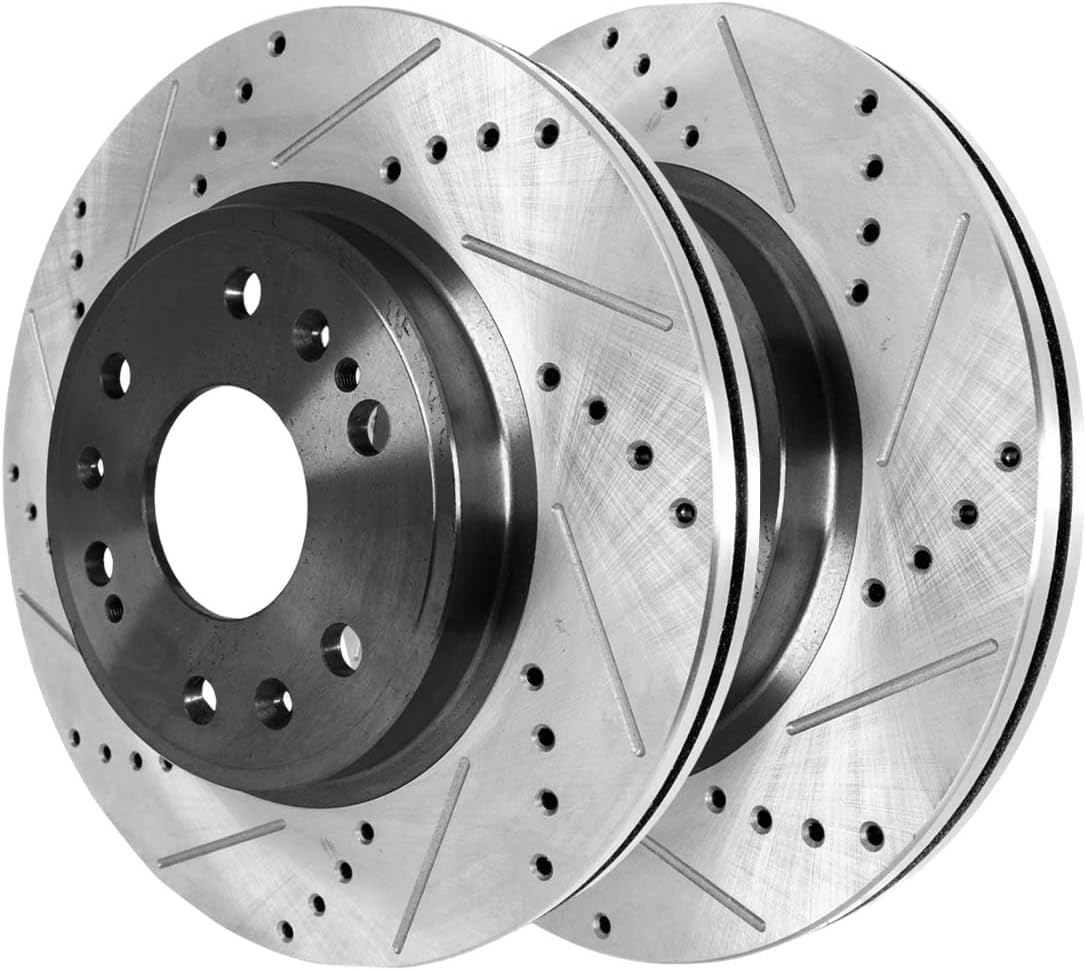 Amazon.com: AutoShack Black Hat Drilled and Slotted Brake Rotors Rear ...