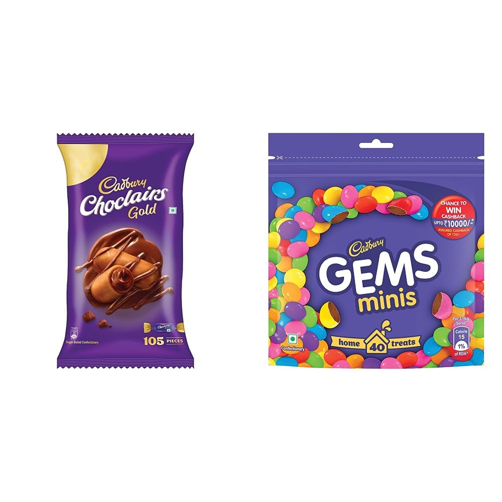 Cadbury Choclairs Gold (605g /577.5g grammage may vary) & Cadbury Gems ...