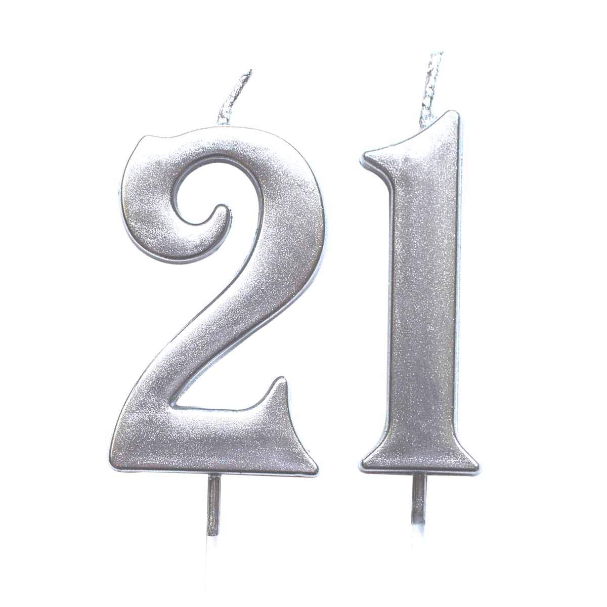 Amazon.com: MAGJUCHE Silver 21st Birthday Numeral Candle, Number 21 ...