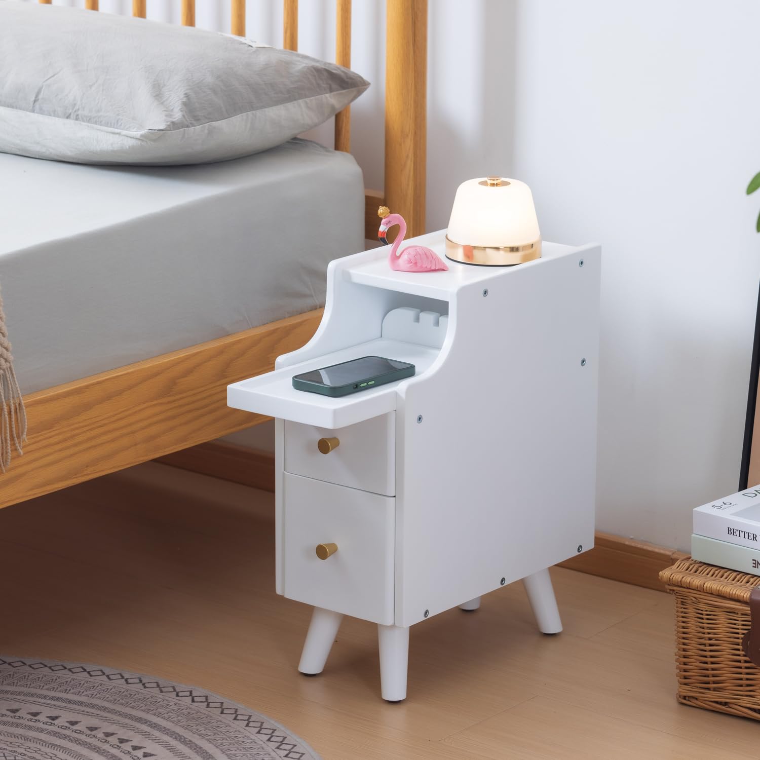 Amazon.com: SOBIBO Small Nightstand, Narrow Nightstand, Solid Wood ...