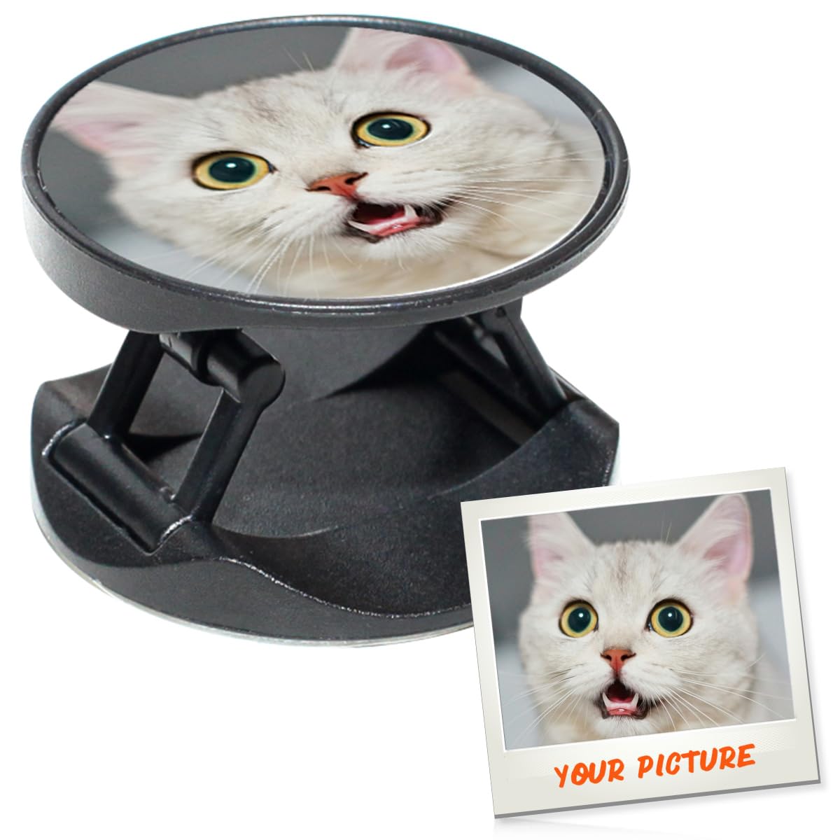 Amazon.com: Custom Phone Folding Grip Black, Your Own Photo Initials ...