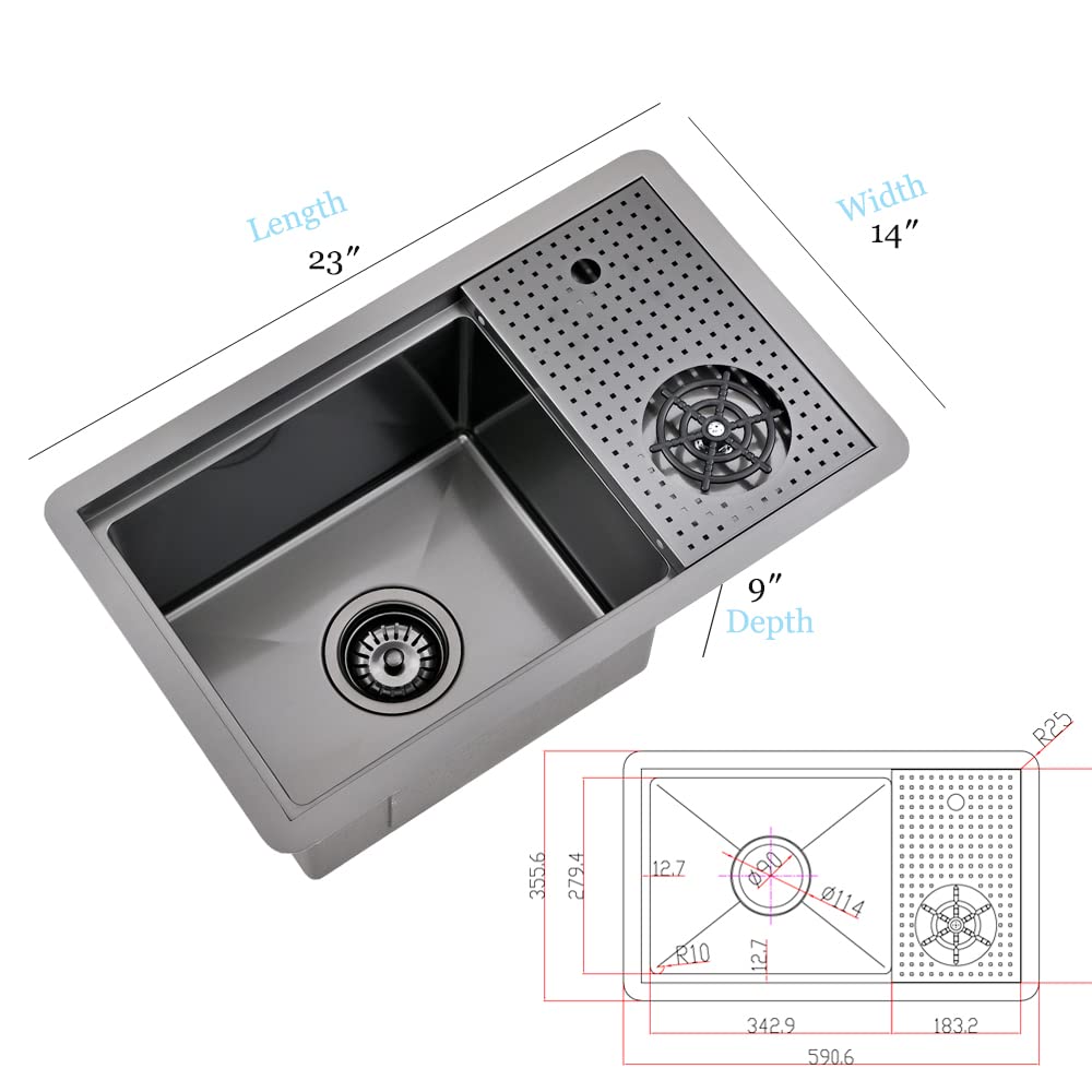 23 Inch Black Undermount Bar Sink with Glass Rinser-Bokaiya 23x14 Matte ...