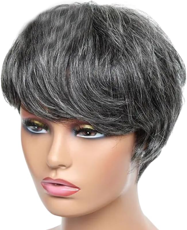 Omoge Hair Ltd Black Gradient Sliver Wig With Bangs Human Hair Wig ...