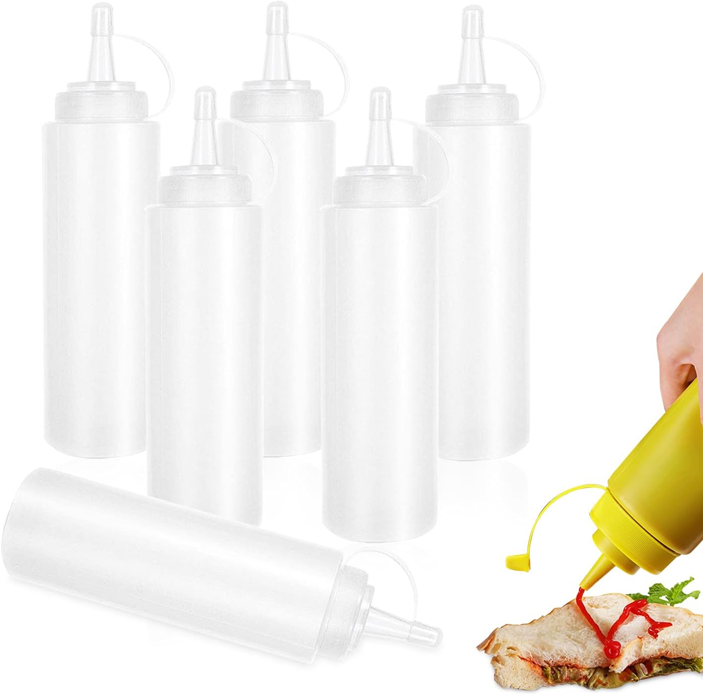 Squeeze Bottles with Caps, 6 pcs 8 oz Squeezy Sauce Bottles, Plastic ...