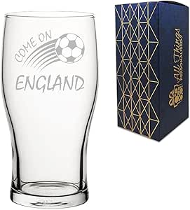 Engraved Football Pint Glass, Come On England Curved Football Design ...