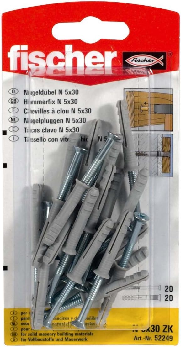 Amazon.com: Fischer 52249 5 x 30/10 mm N S Hammer Fix - Multi-Colour ...
