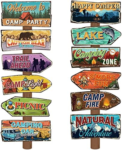 Amazon.com : Qunclay 24 Pcs Camping Party Sign Party Decor Camping ...