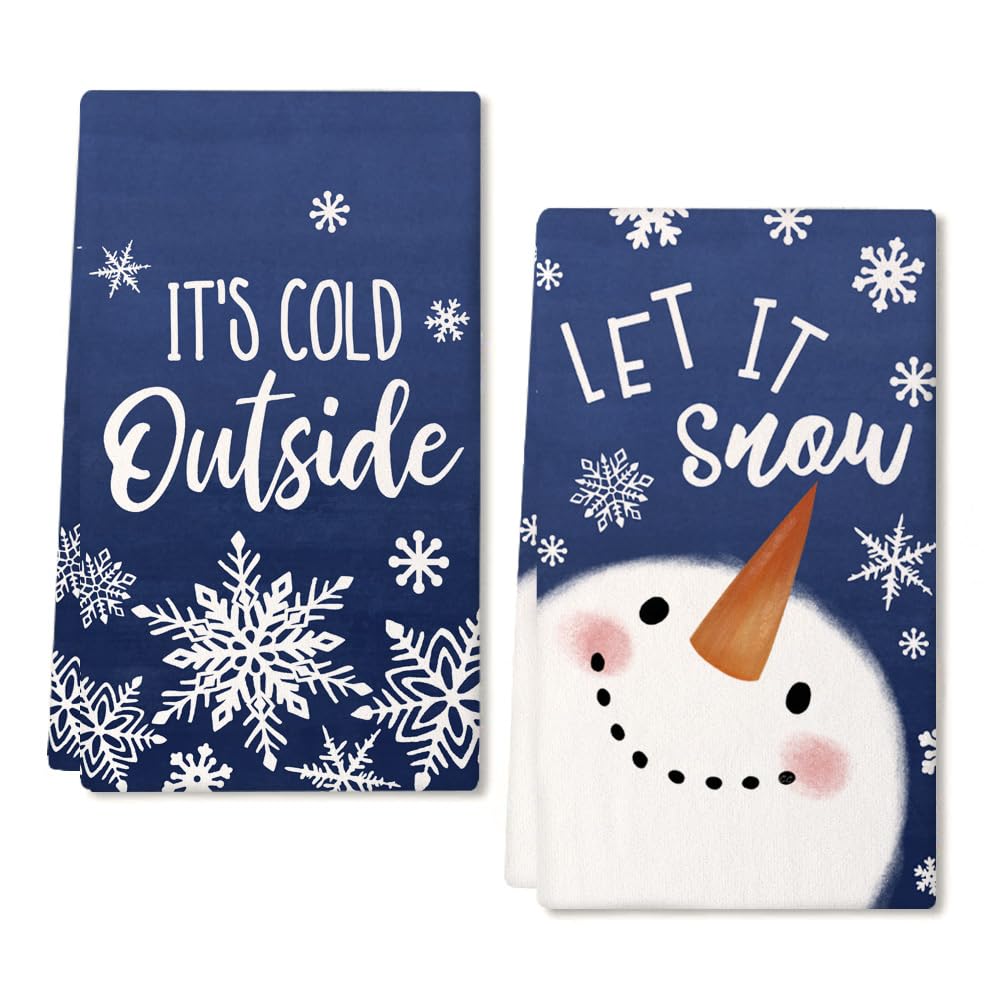 Amazon.com: DineDia Snowman Christmas Kitchen Towels Set of 2,Blue ...