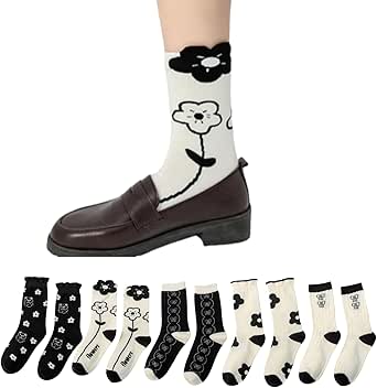 LONGSILVER Flower Socks Women 5 Pairs Cute Retro Preppy High Ankle ...