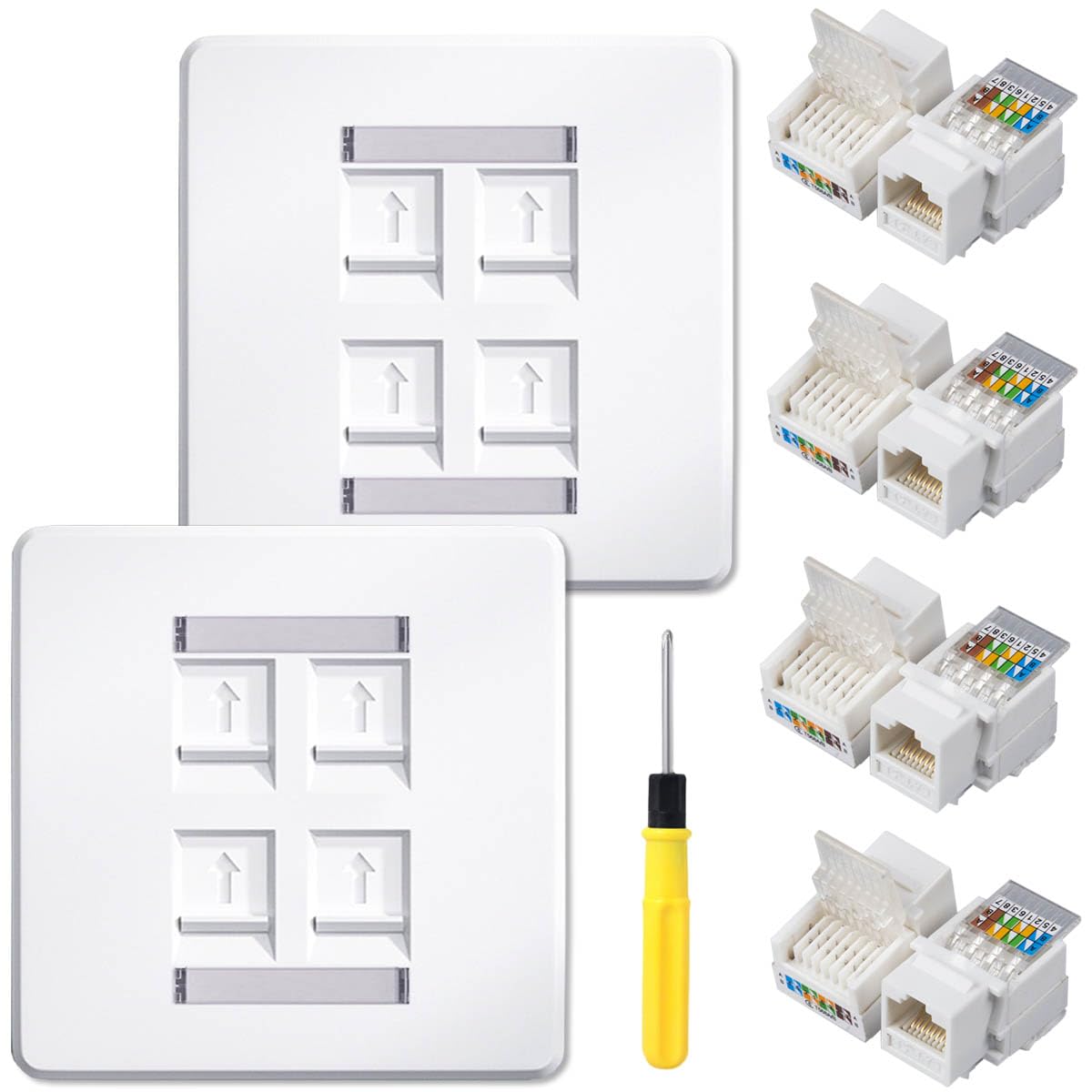Acmerota Socket Ethernet Faceplate 4-Port CAT6 RJ45 Socket Wall Plate ...