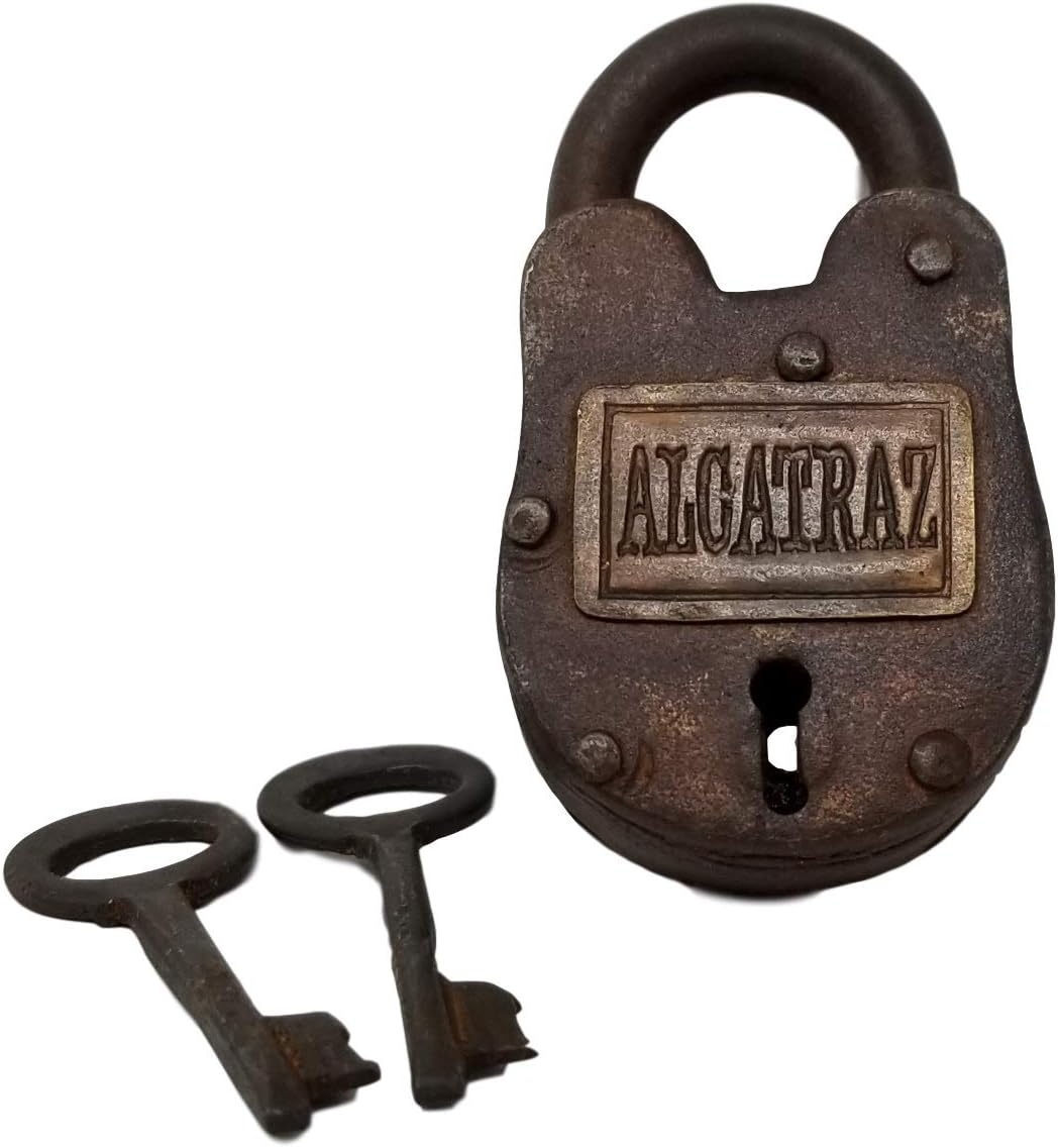 Alcatraz Prison Cast Iron Lock - Rusty Antique Finish with Brass Tag ...