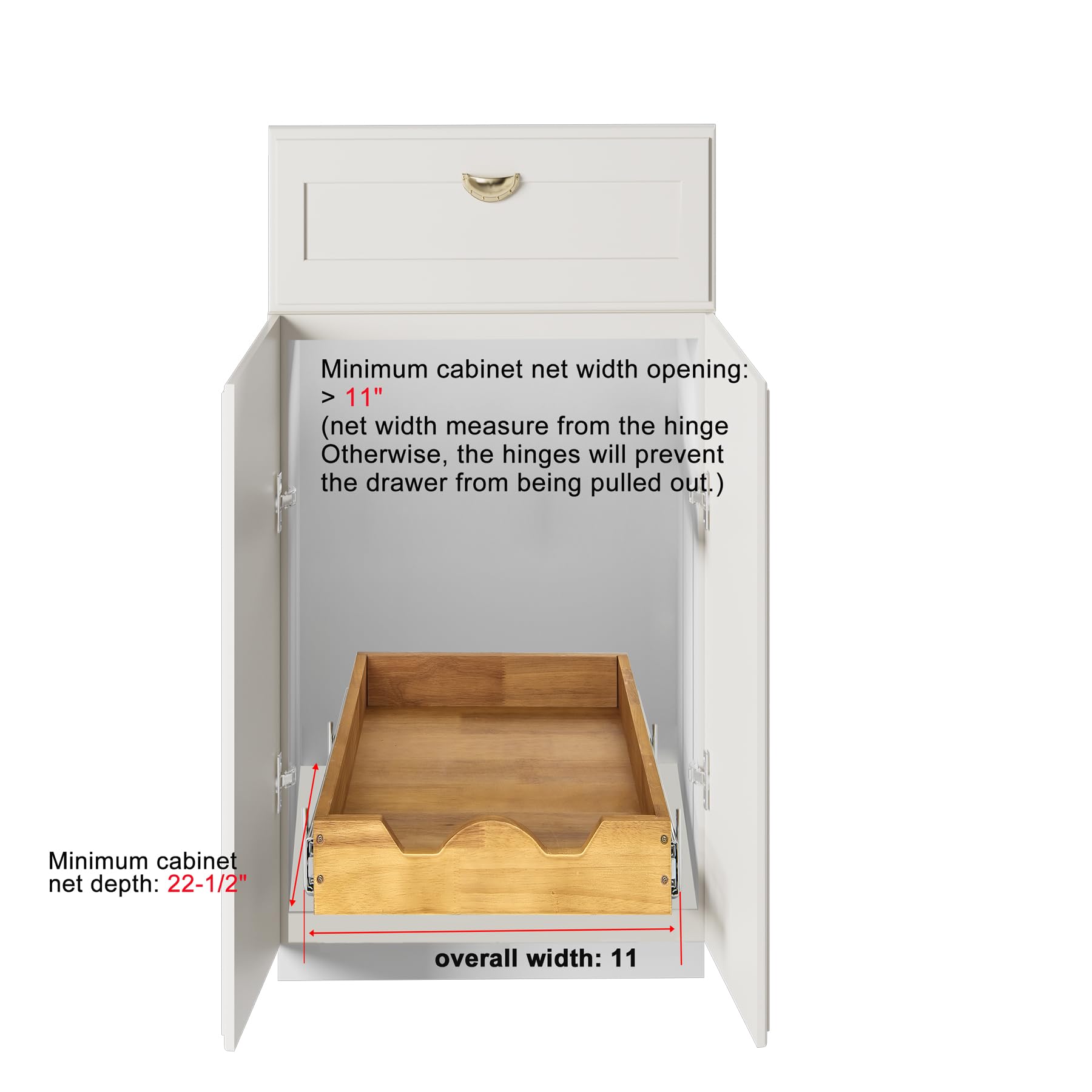 Pull Out Cabinet Organizer (11" W x 18" D) 1 Tier?Single Tier Oak Wood ...