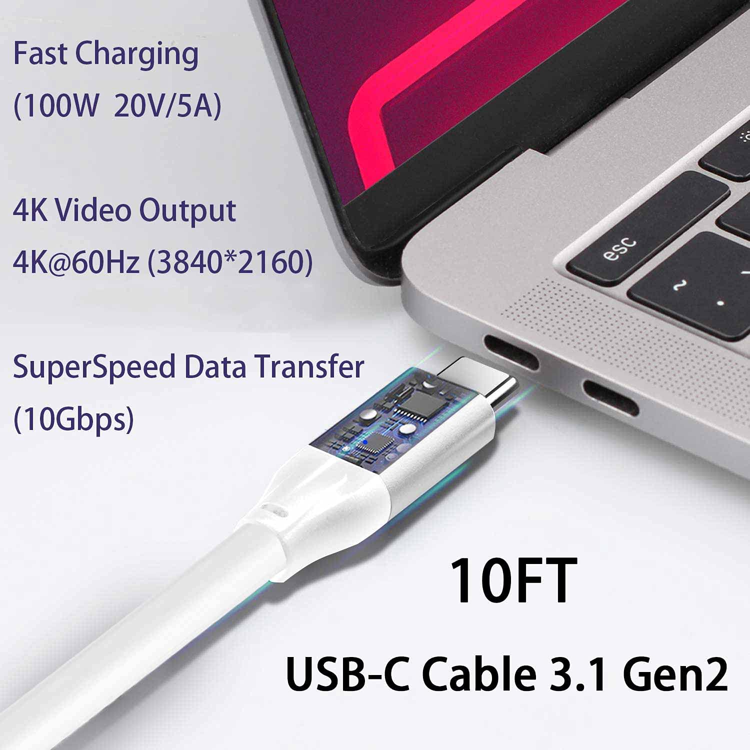 Long USB C Cable For Laptop And Phone Thunderbolt 2 Cable QCEs USB C To ...