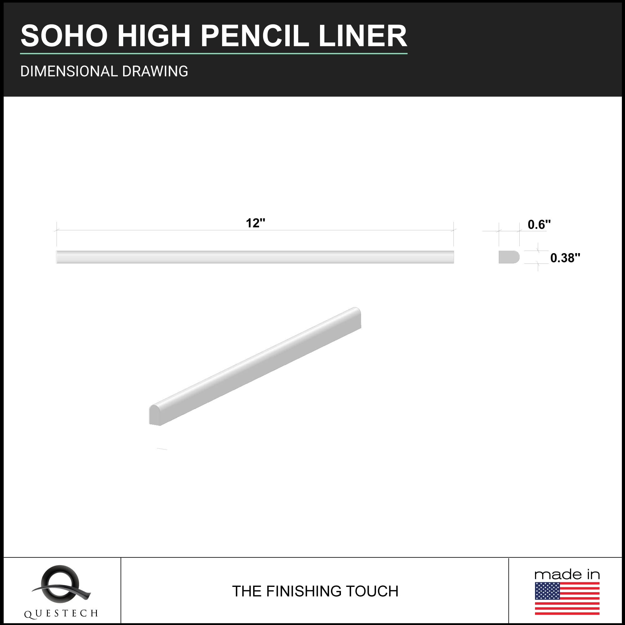 Questech Tile Trim, 1/2 X 12 inch Soho Pencil Tile Transition Liner ...