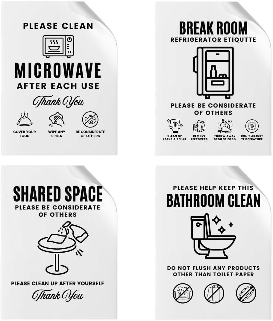 Andaz Press 4 Pack 4x5 Bathroom and Kitchen Rules Sign Break Room ...