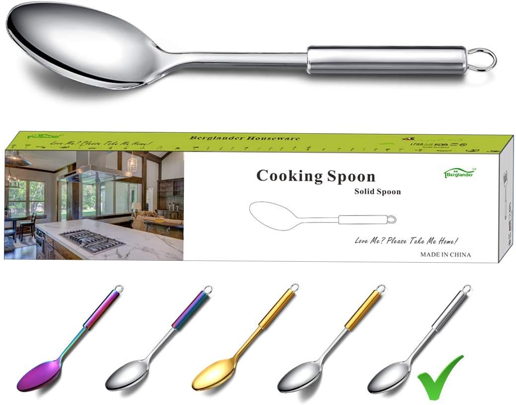 Amazon.com: Berglander Solid Spoon, Stainless Steel Solid Cooking ...
