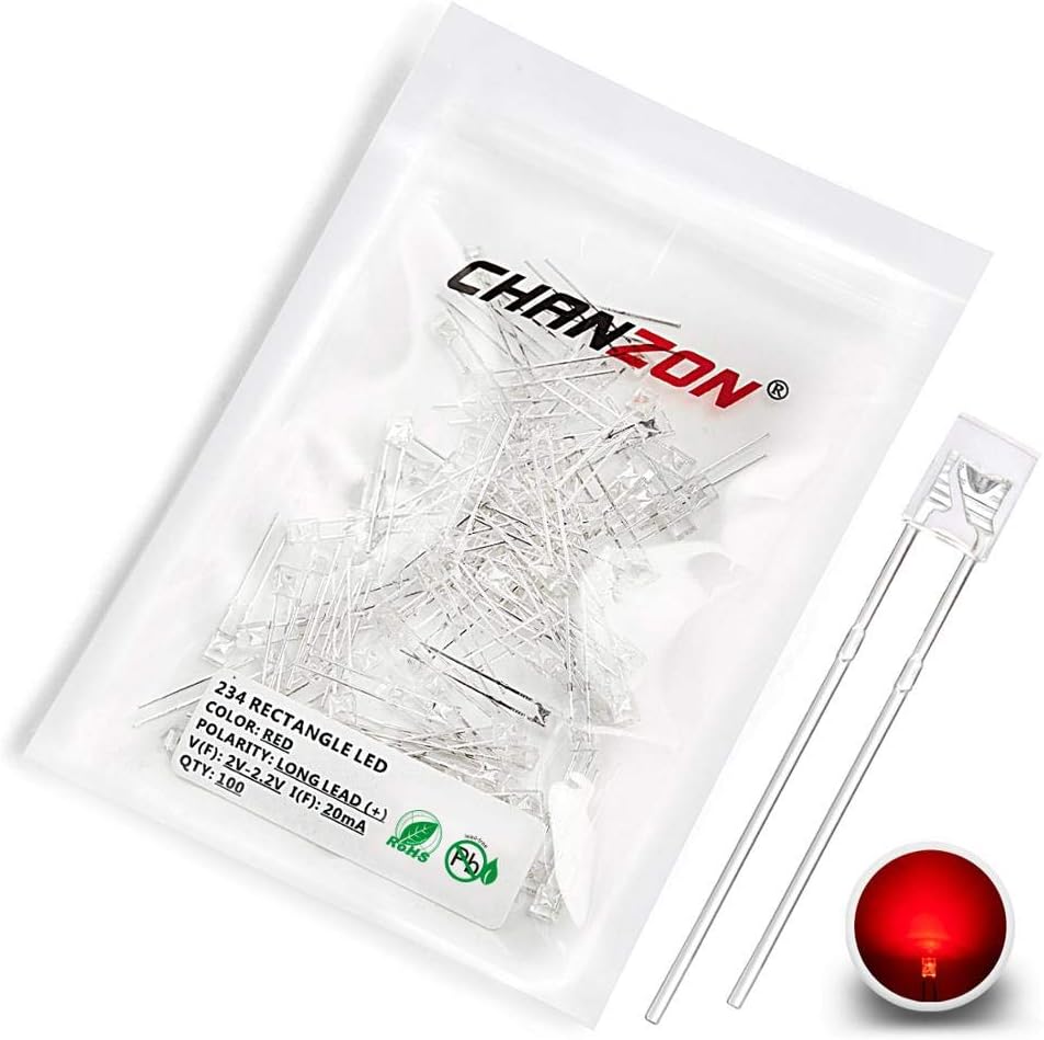 CHANZON 100 pcs 2x3x4 Red LED Diode Lights 234 (Square Clear ...